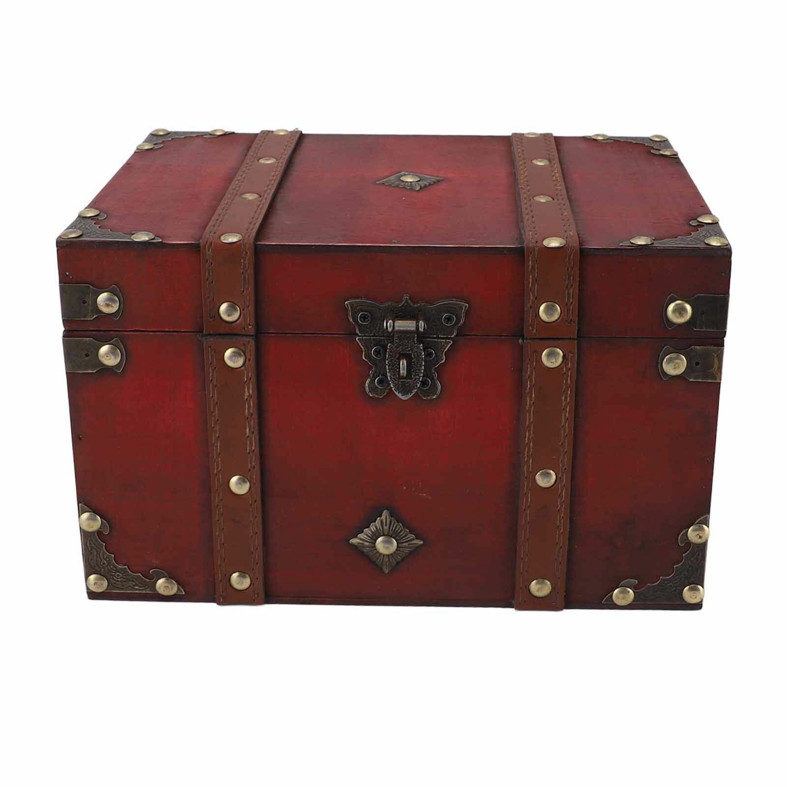 Винтажный деревянный ящик для хранения, большой антикварный декоративный сундук с красным кодовым замком для ювелирных изделий и безопасный контейнер для хранения