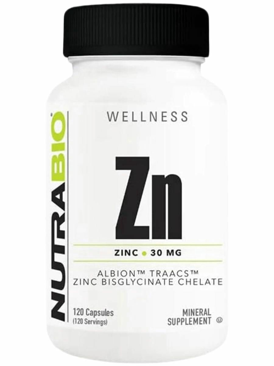 Цинк от NutraBio, 30 мг, 120 капсул для чистой кожи и сильного иммунитета