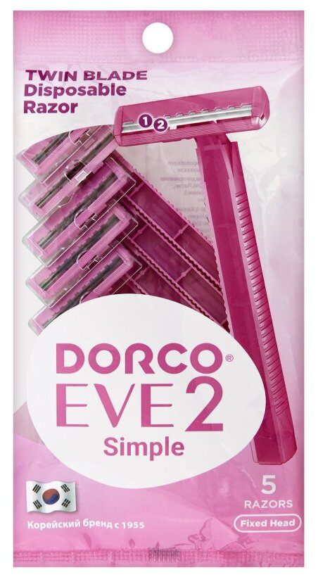 Бритва однораз. Dorco EVE2 ,2-лез, пл. голов, увл. полос 5шт/уп TG 708РК-5P 1612035