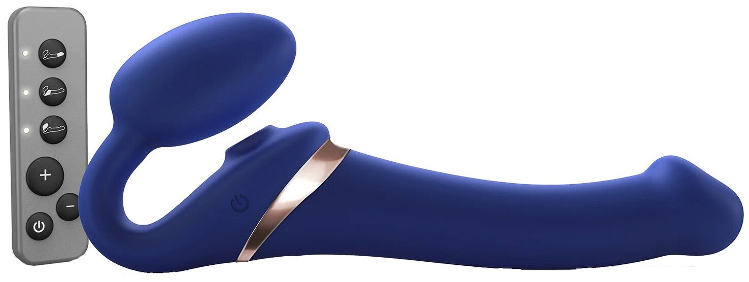 Страпон с вибрацией и вакуумной стимуляцией Strap-on-me Multi Orgasm с ДУ S, синий