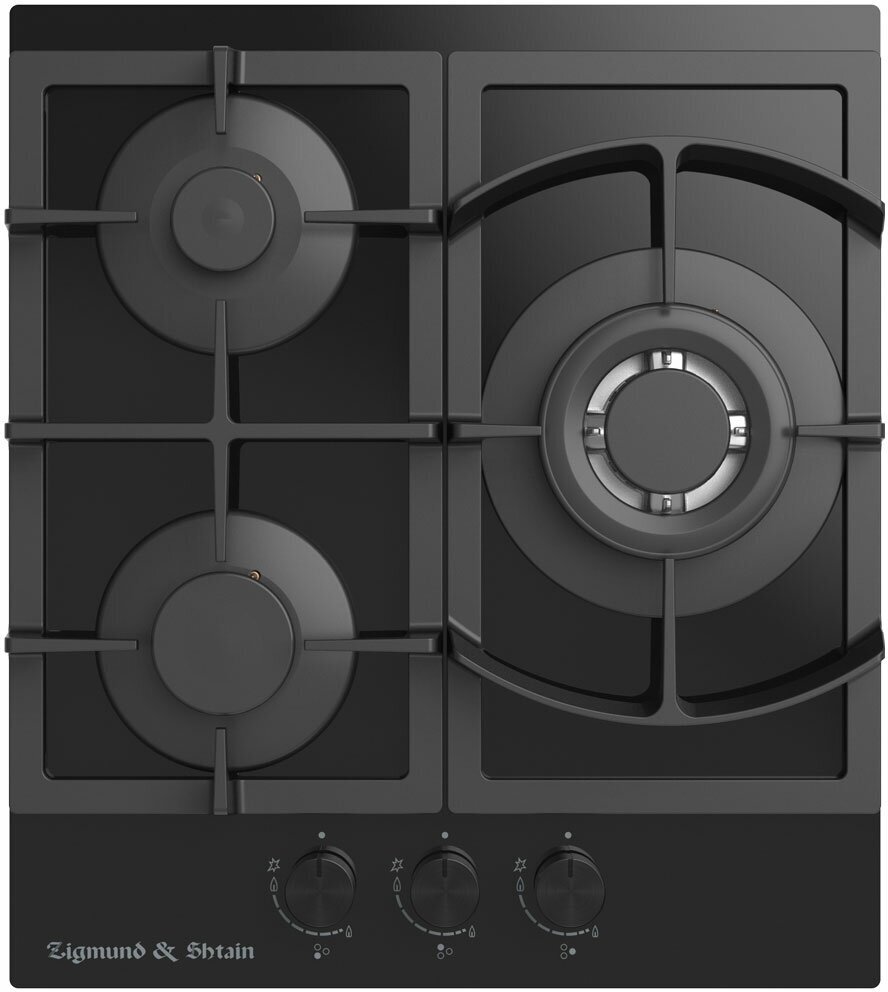 Газовая варочная панель Zigmund & Shtain M 26.4 B 46 см, 3 конфорки электроподжиг газконтроль, черный