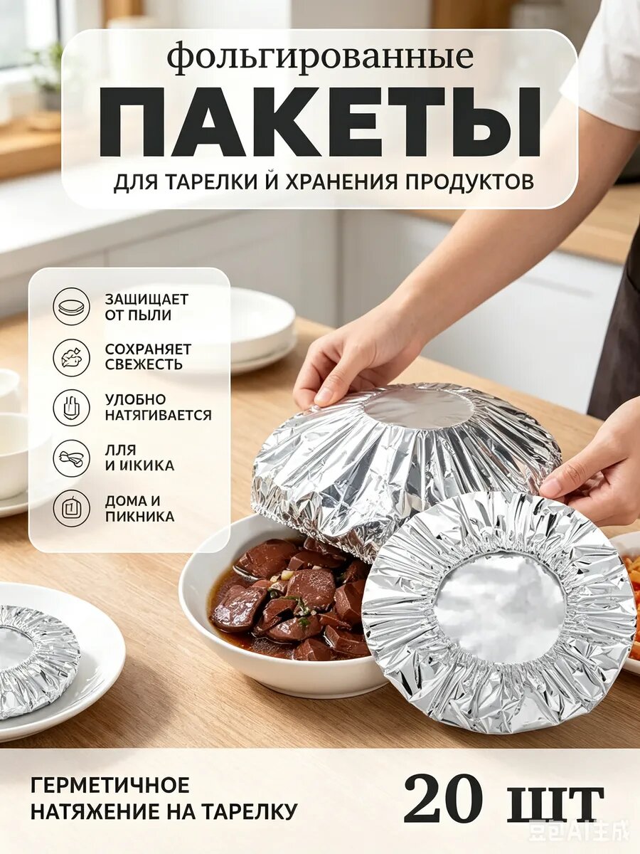 Фольгированные пакеты для тарелки на резинке 20 шт