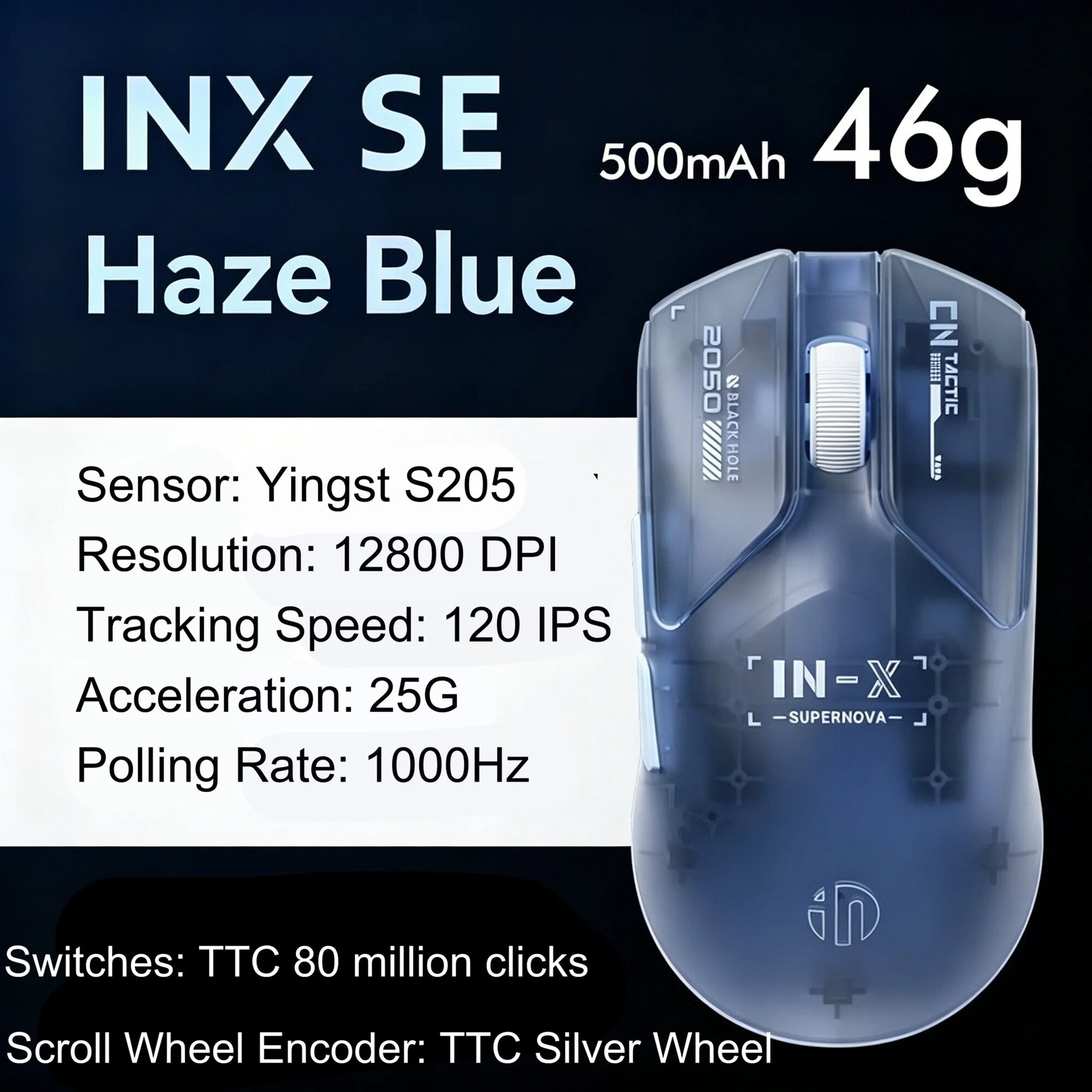 Беспроводная мышь Inphic INX SE Haze Blue 46g