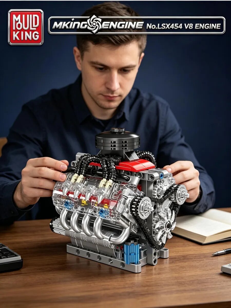 Модель двигателя V16 автомобиля Lego техник есть мотор серый
