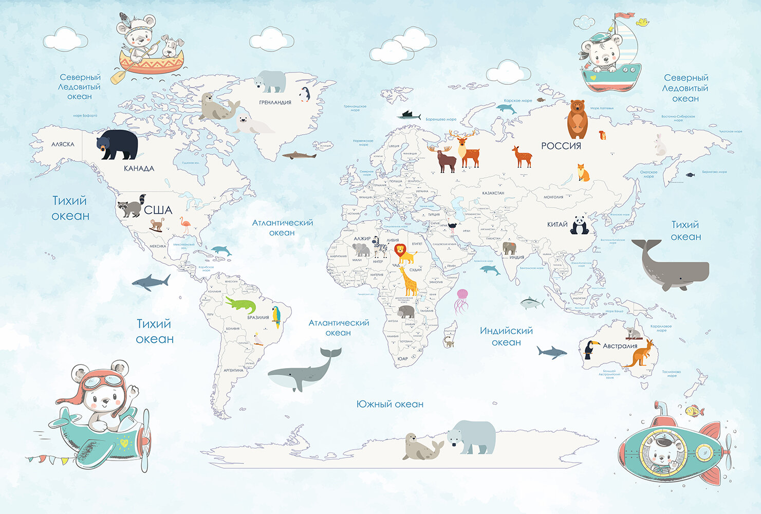 Фотообои Divino Decor "Карта путешествий" Т-124 400*270 фактура холст