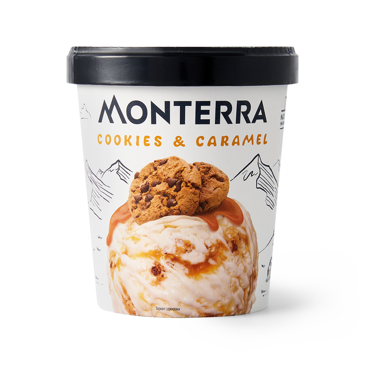 Мороженое Monterra "Печенье и карамель", в ведерке, 298 г, не выше −18 °C