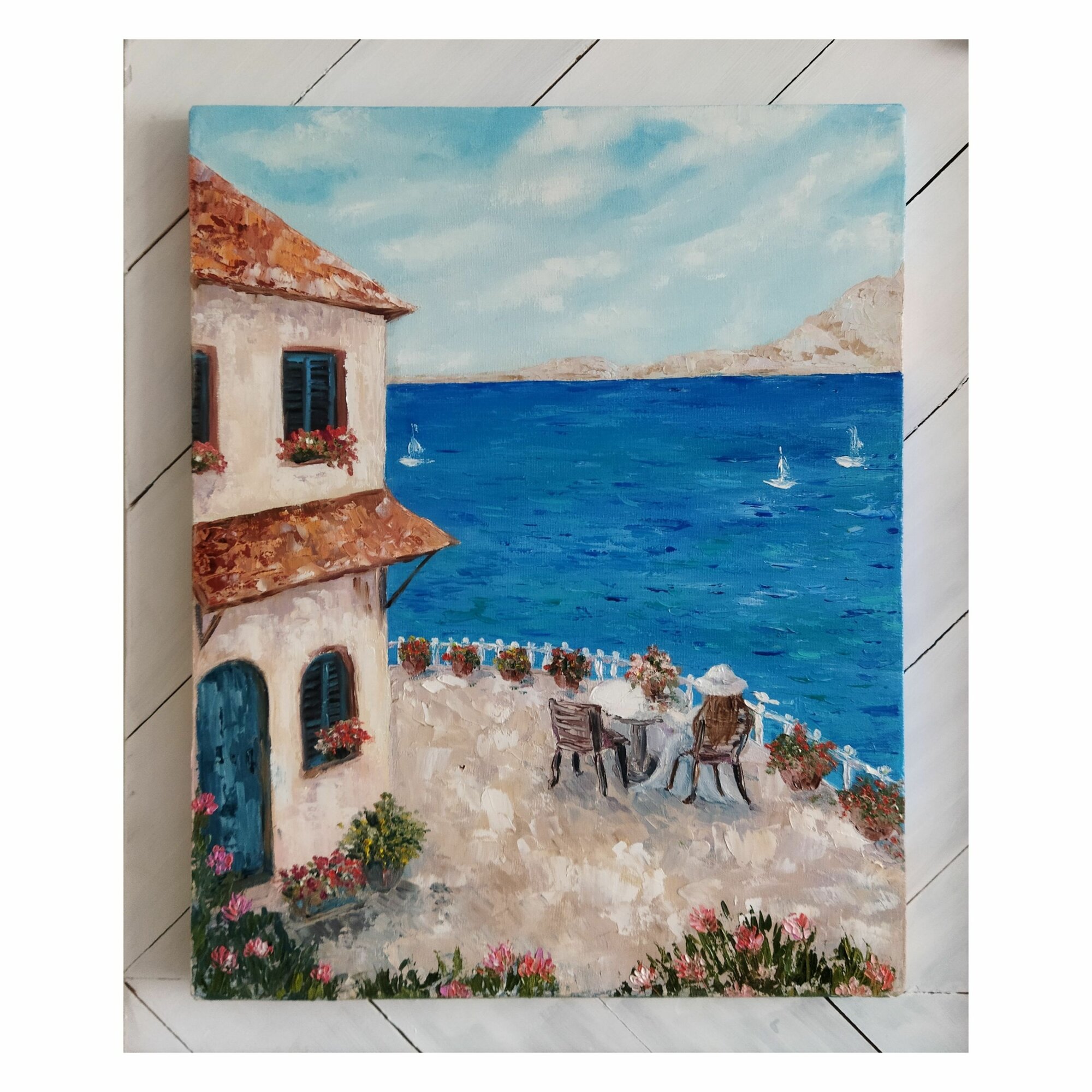 Картина маслом "У моря", холст хлопок 40*50 см, на подрамнике, авторская работа