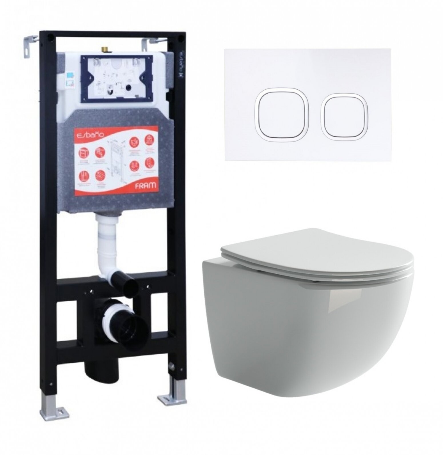 Комплект 3 в 1 инсталляция ESBANO FRAM + Унитаз подвесной Ceramica Nova Forma CN3009 + кнопка белая