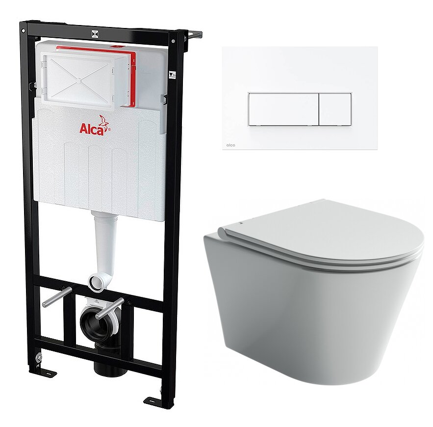 Комплект 3 в 1 инсталляция AlcaPlast + Унитаз подвесной Ceramica Nova Forma CN3011 + кнопка белая