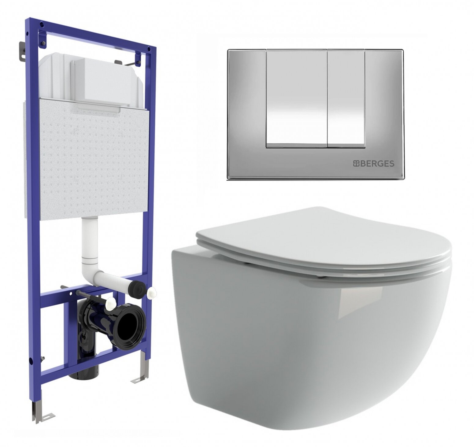 Комплект 3 в 1 инсталляция Berges Wasserhaus Novum 040242 + Унитаз подвесной Ceramica Nova Forma CN3009 + кнопка хром матовая