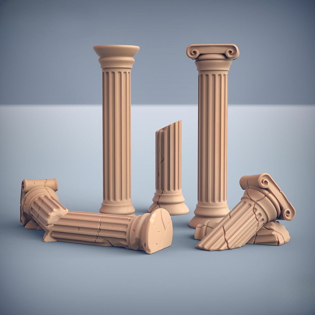 Колонны террейн (набор, 30-65 мм) миниатюра для DnD (ДнД) и других Настольных игр (НРИ, Варгеймов или РПГ), фентези тематика