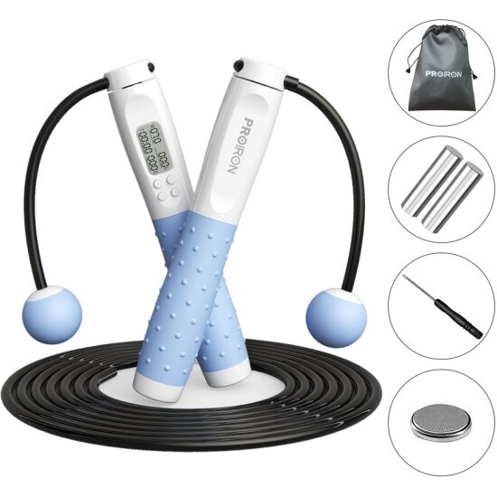 Скакалка Proiron умная с дисплеем, бело-синяя, ПРО042