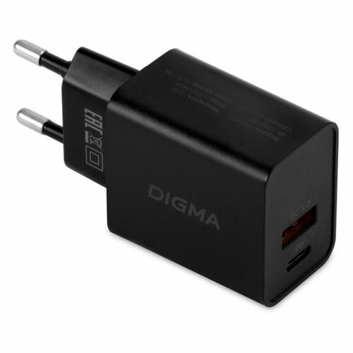 Сетевое зарядное устройство Digma DGW2D, USB-C + USB-A, 20Вт, 3A, черный [dgw2d0f110bk]