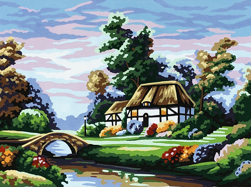 Канва жесткая с рисунком Дом у реки 60 x 45 см GOBELIN L. DIAMANT 14.872