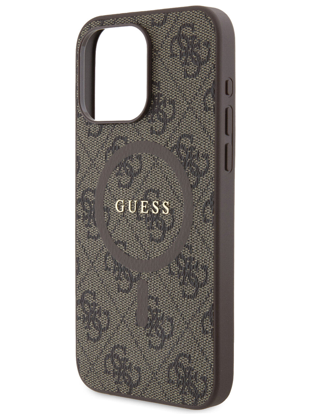 Guess для iPhone 15 Pro чехол PU 4G Colored ring Metal logo Hard Brown (MagSafe)