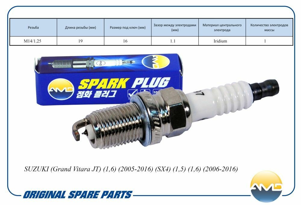 Свеча зажигания 09482-00550/IFR6J11/AMD. PL97 Iridium для SUZUKI (Grand Vitara JT) (1,6)