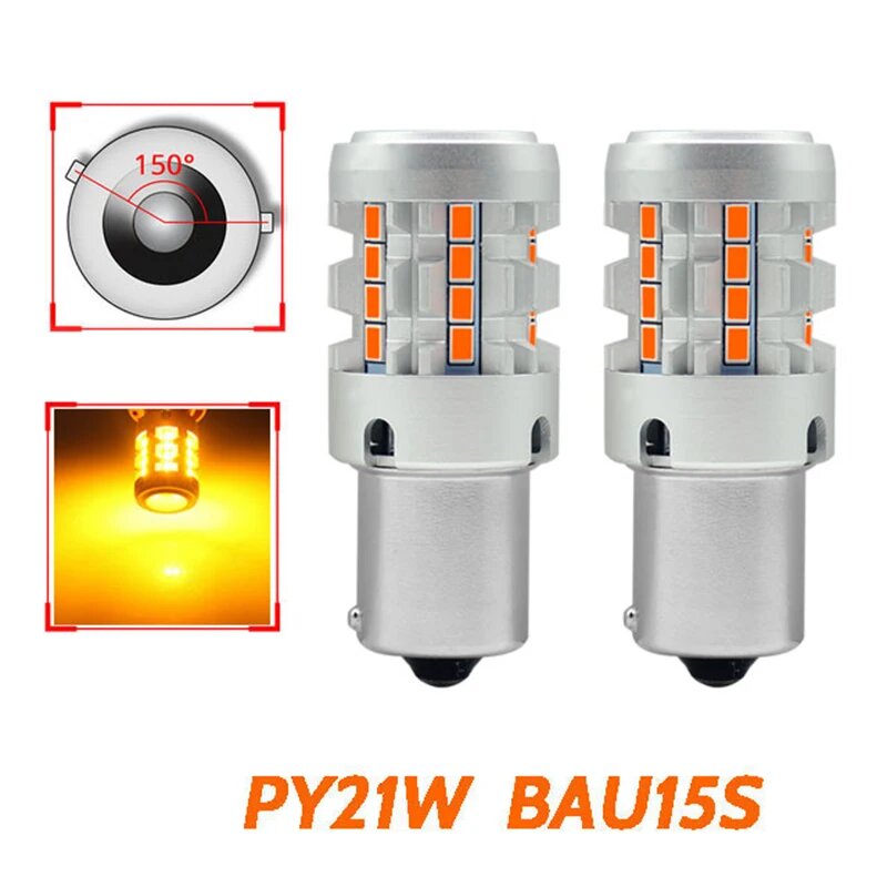 2 шт. Canbus PY21W Bau15s/P21W BA15S 1156/T20 WY21W 7440 светодиодная лампа для автомобильного указателя поворота янтарно-желтого цвета с защитой от гипервспышки 12 В BAU15S PY21W