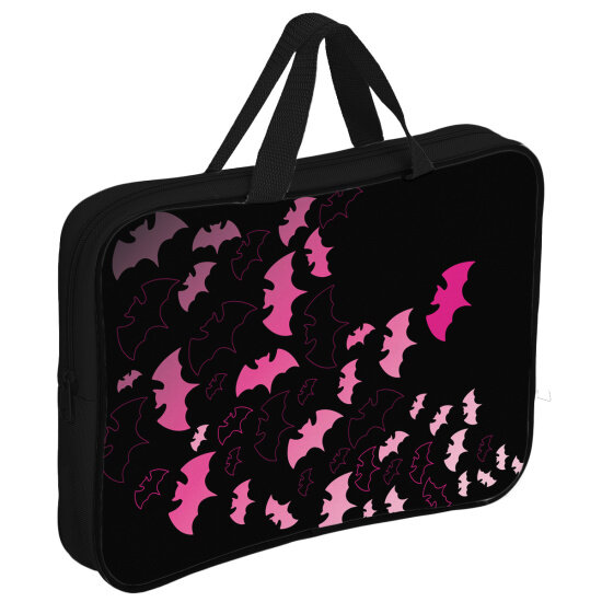 Папка с ручками ткань, 26*34*6 см, на молнии сверху, с рисунком Летучая мышь