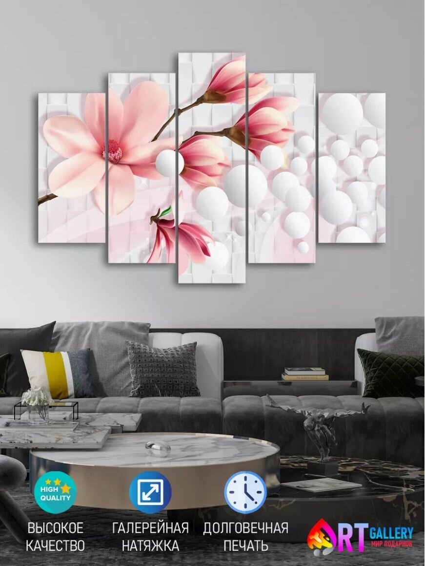 Модульная картина для интерьера / Картина на стену "Цветы Абстракция" 80х140см