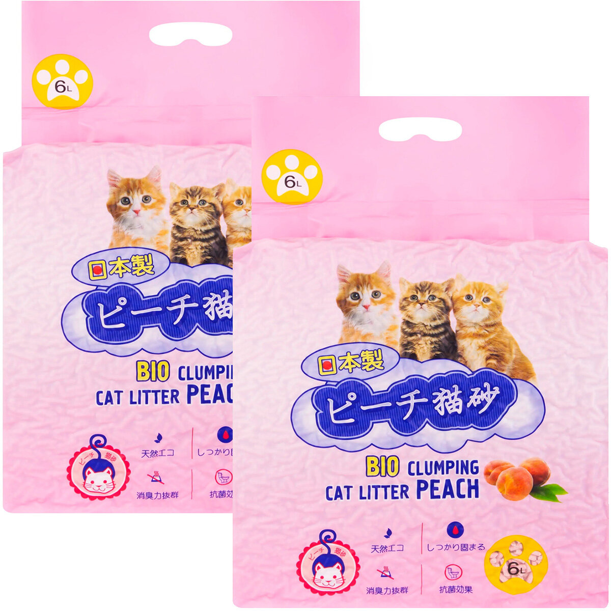 Наполнитель Hakase Arekkusu комкующийся на основе тофу персик (6 л + 6 л)