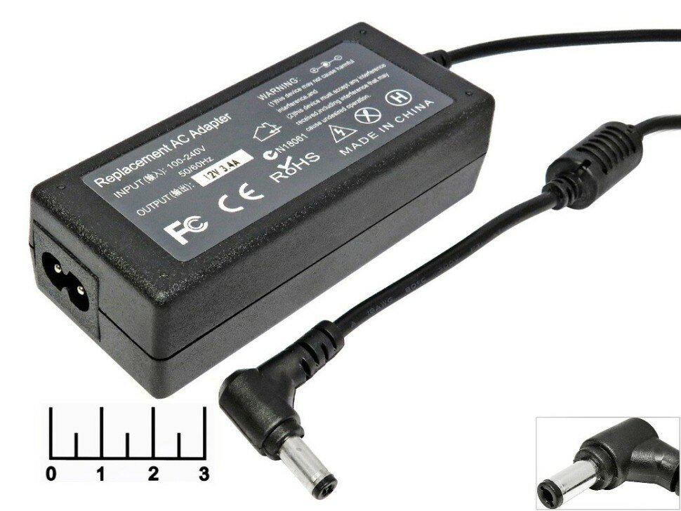 Блок питания 12V 3.4A AC-N366 импульсный (5.5*2.5) без шнура (восьмерка) (угол)