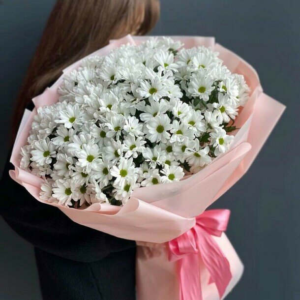 Букет Well Flowers "Хризантемы", круглый, 19 цветов, XXL, букет свежих цветов