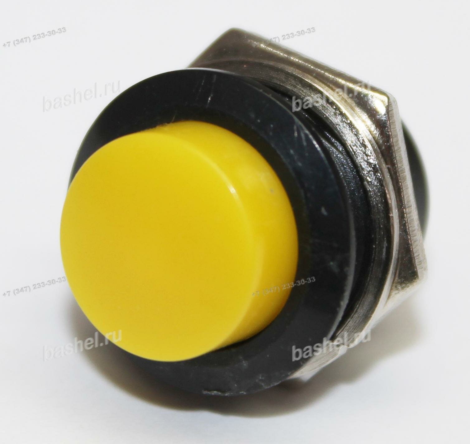 Кнопка PBS-19B круг, короткая, без фикс, на замыкание OFF-(ON), жёлтая