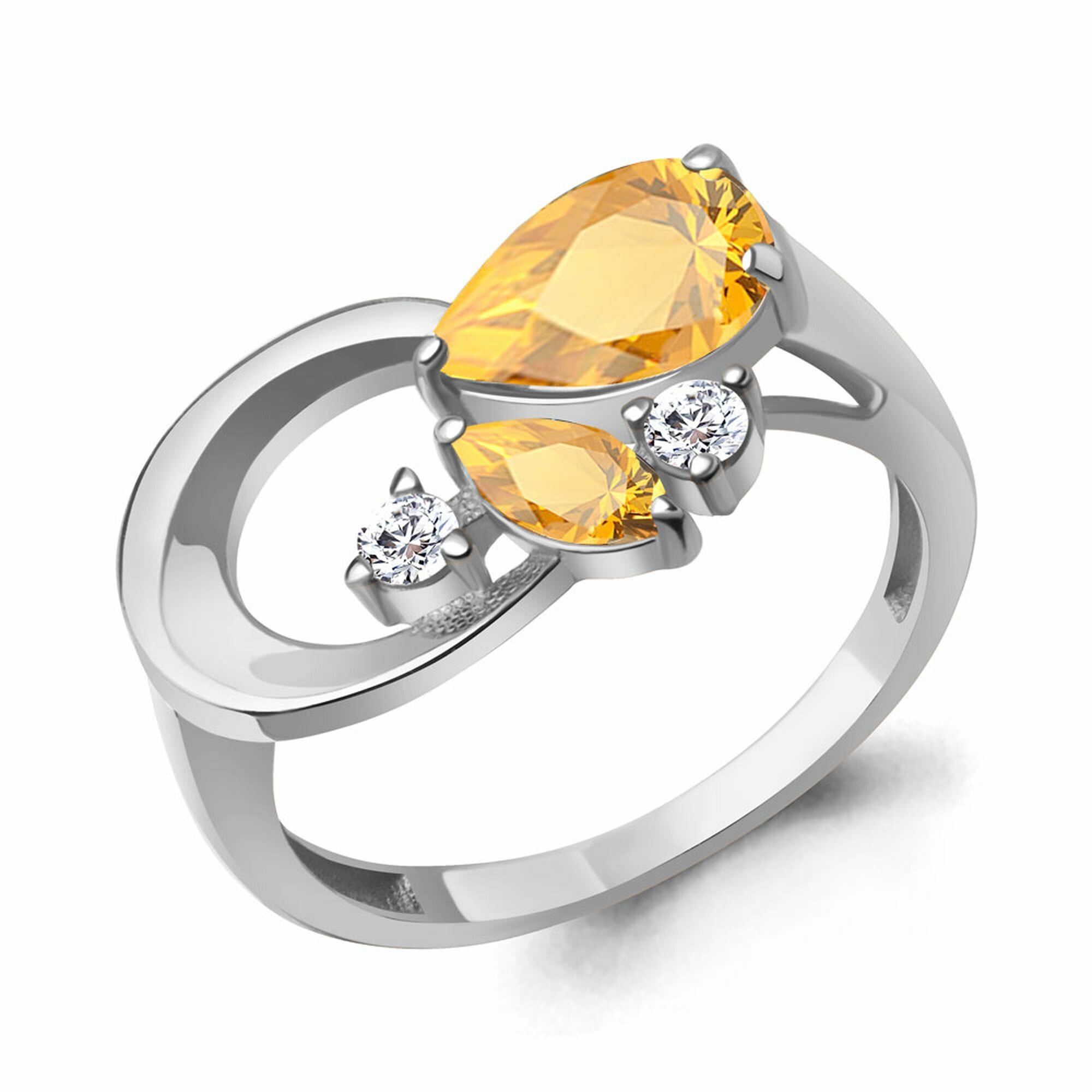 Кольцо тонкое, серебро, 925 проба, родирование, фианит, цитрин