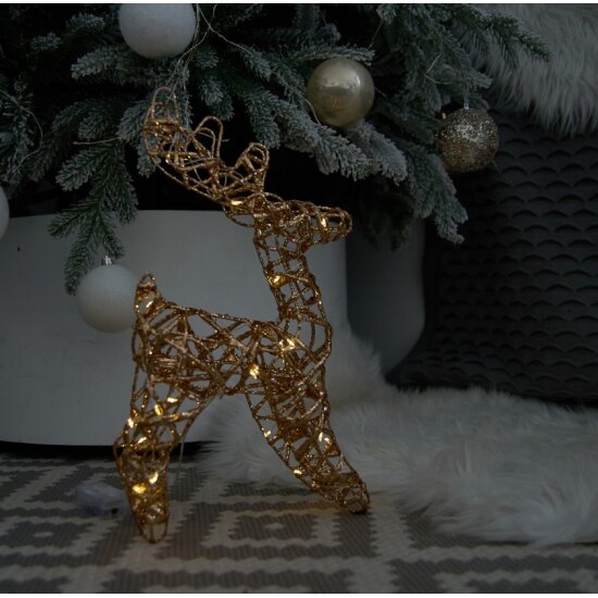 Фигура светодиодная каркасная Uniel Золотой олень. на батарейках 3АА не в-к. 24х30см. 30 светодиодов. Теплый белый свет. Провод прозрачный.