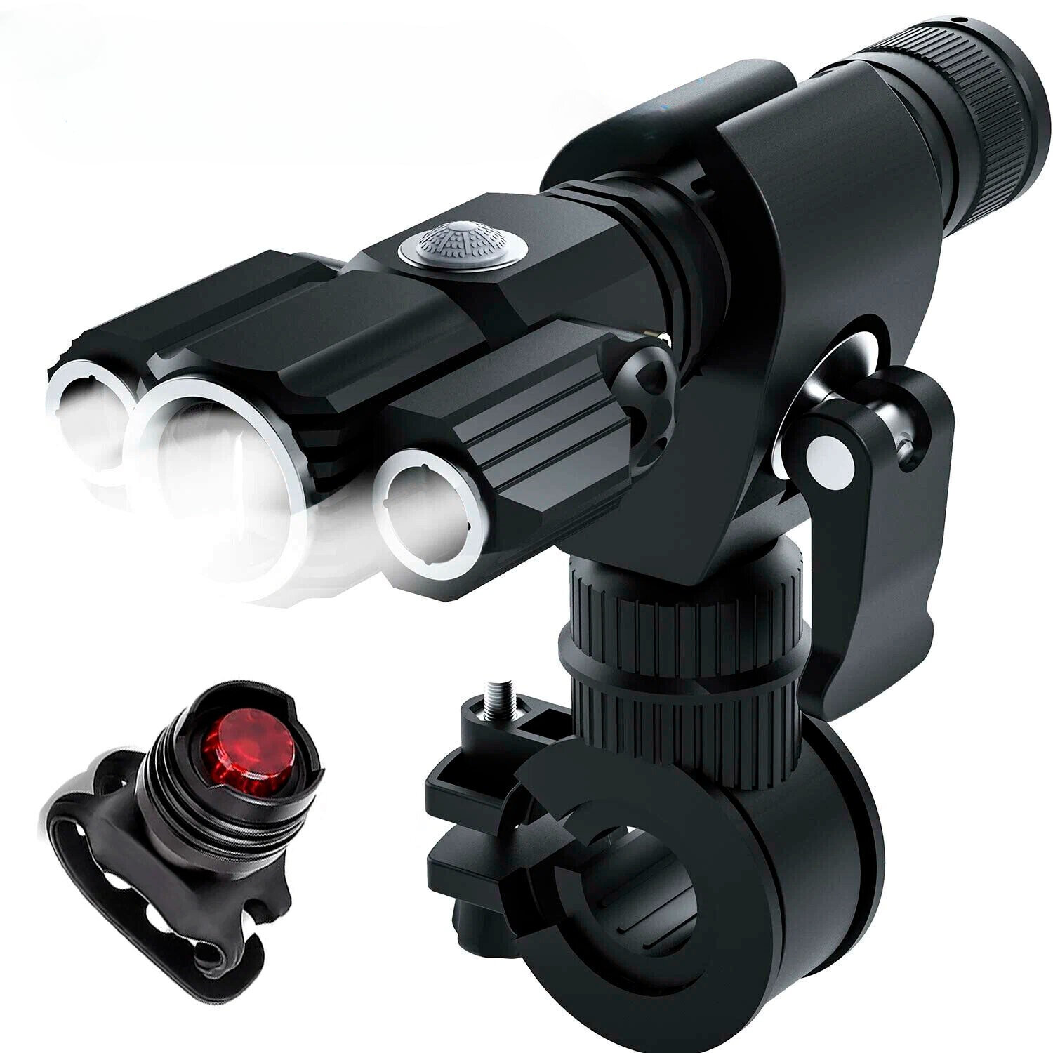 Фонарик велосипедный на руль Kesen, 3 LED, 500 люмен, с кронштейном и USB зарядкой, в комплекте с задним фонарем