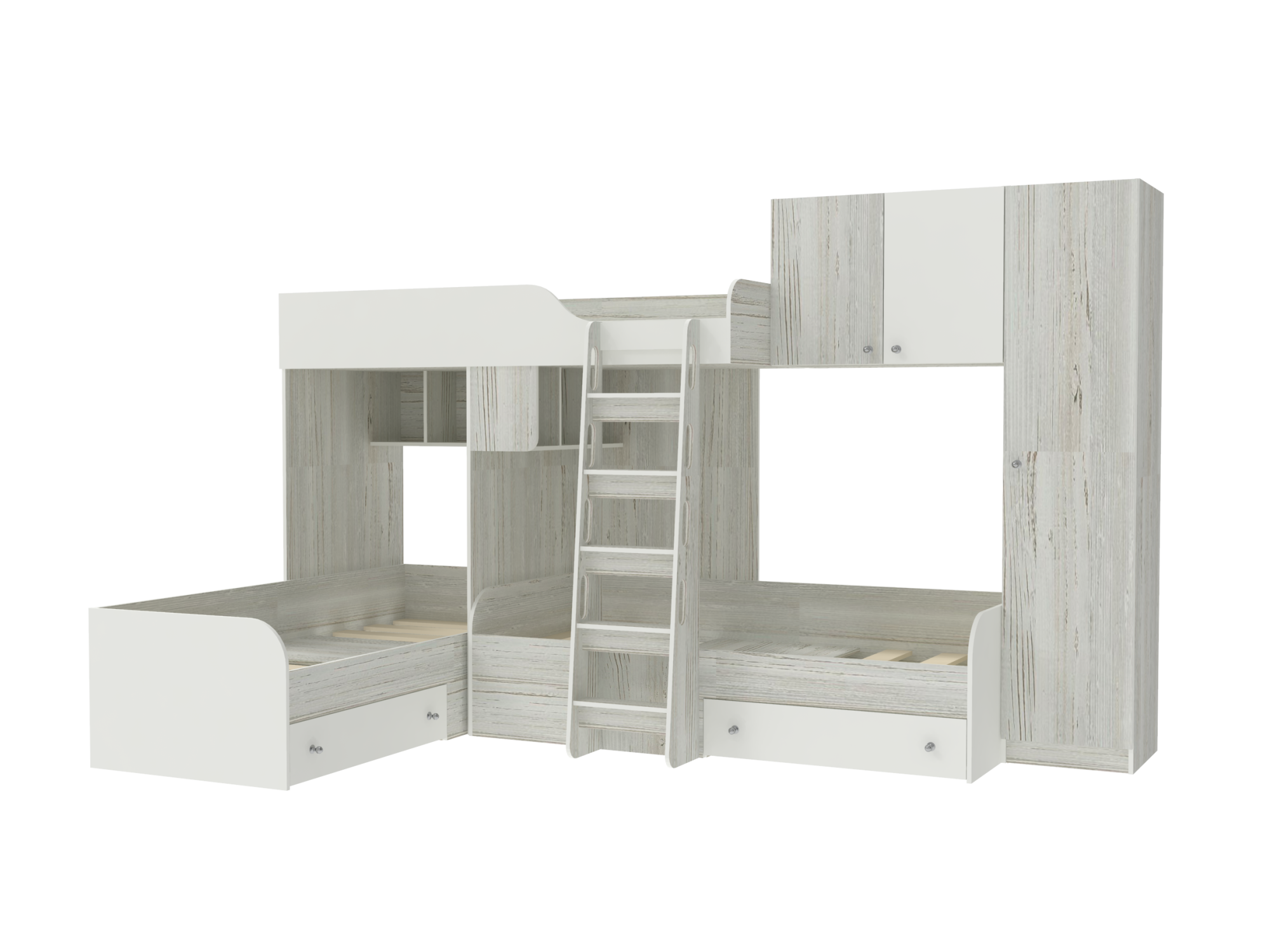 Кровать чердак Трио 2 Винтерберг Белый