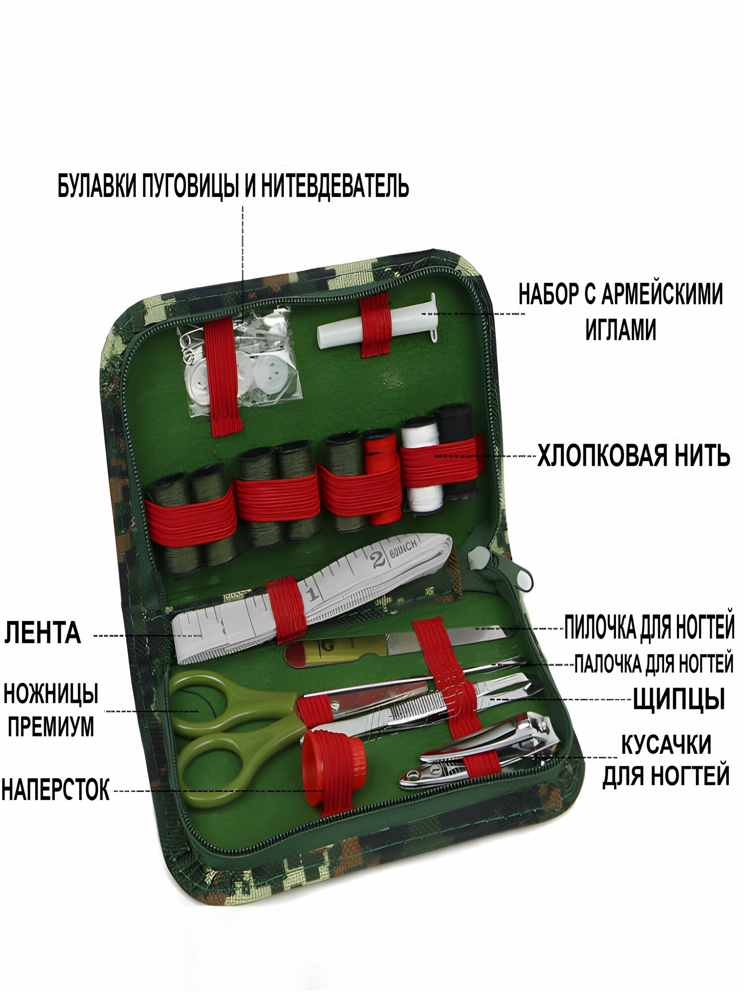 Армейский швейный набор 28 предметов — компактный комплект для шитья и ремонта одежды в походе, путешествии и дома — фото 1