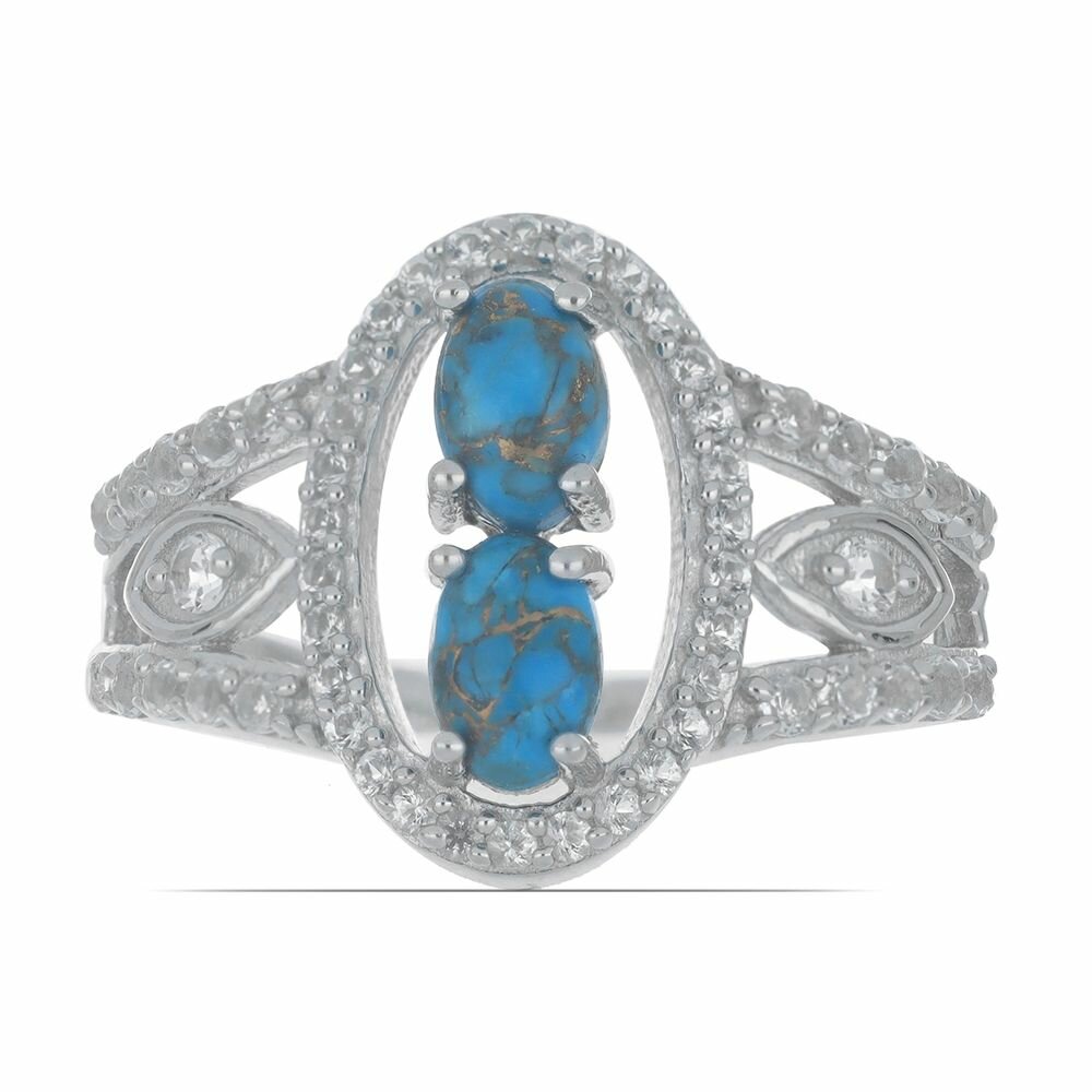 Кольцо, серебро, 925 проба, родирование, бирюза, топаз