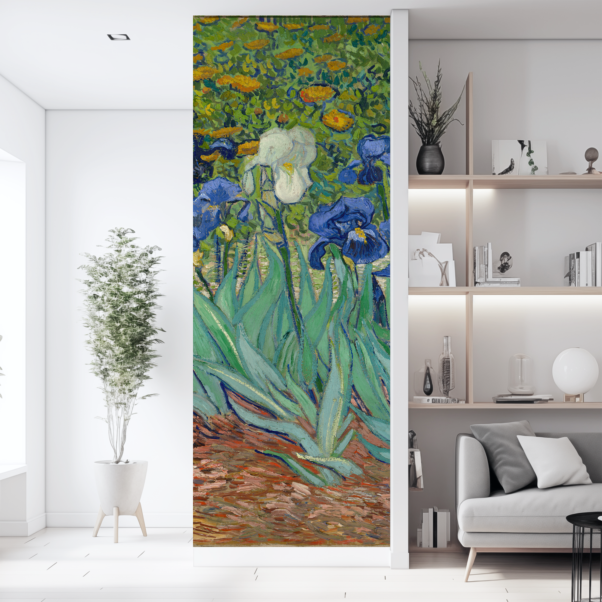 Фотообои 3д на стену "Ирис белый", флизелиновые 100х270 см на кухню, спальню, зал