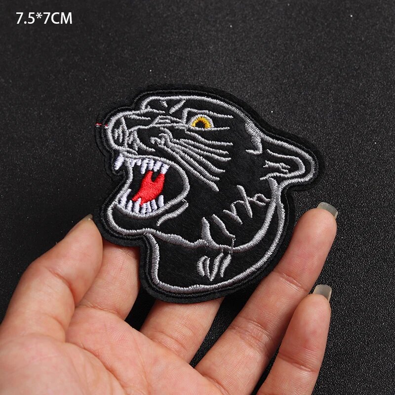 Панк-волк, леопард, паутина, нашивки, черные животные, покеры, розовый волк, кошка, аппликации, железо на пуле, зуб, одежда, джинсы, значки Черный, G-BT0011-17