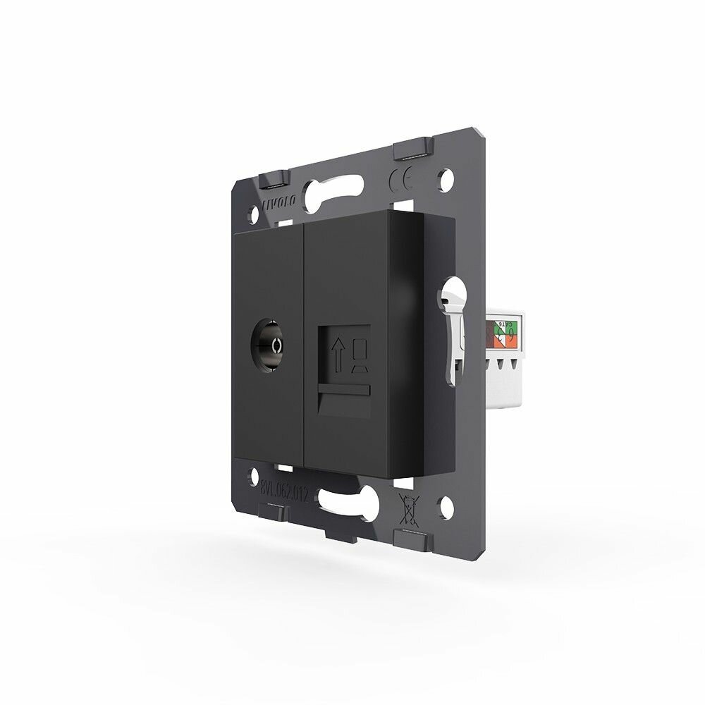 Комбинированная розетка LIVOLO ORIGINAL ТВ + интернет RJ-45 Cat.6, черный механизм