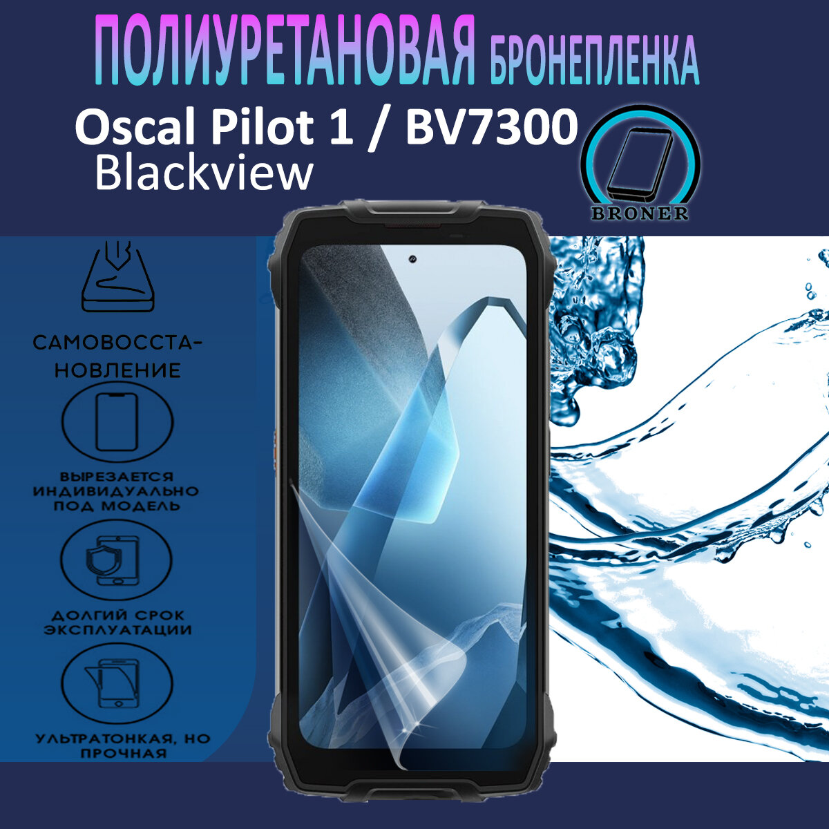 Полиуретановая бронепленка для Blackview Oscal Pilot 1 / BV7300 / Защитная плёнка на экран, совместима с чехлом, с вырезом под камеру / Матовая