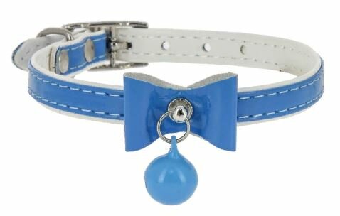 Каскад ошейник "Синтетик" двойной прошитый для кошки с бантом и бубенчиком Синий