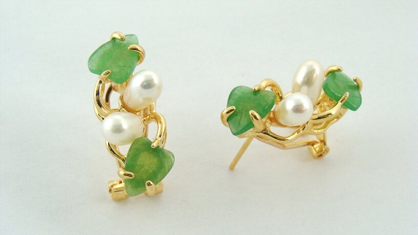 Серьги Lotus Jewelry, жемчуг пресноводный культивированный, нефрит