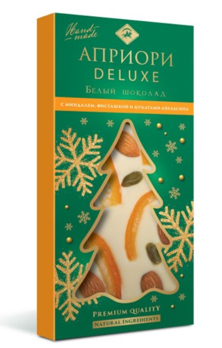 Шоколад априори Белый с миндалем, фисташкой и цукатами апельсина НГ 100г