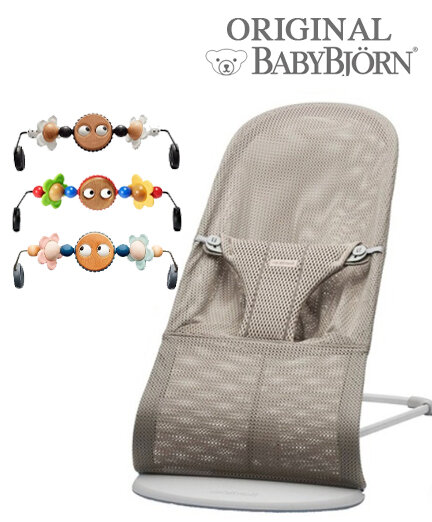 Детский шезлонг BabyBjorn Bliss Mesh с игрушкой "Веселые глазки разноцветная" grey beige 0061.02