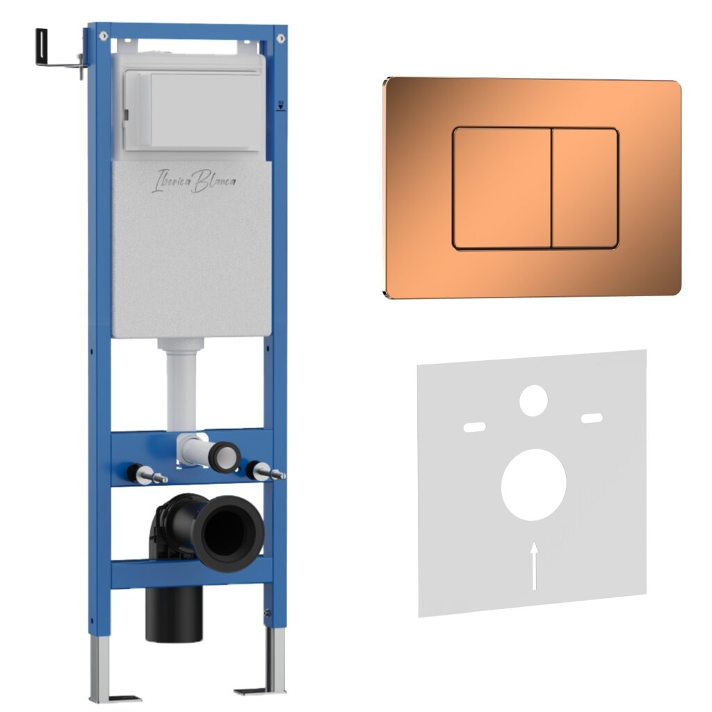 Система инсталляции Iberica Blanca Inox-C IB.001M.1141 с клавишей смыва золото глянцевой и шумоизоляцией