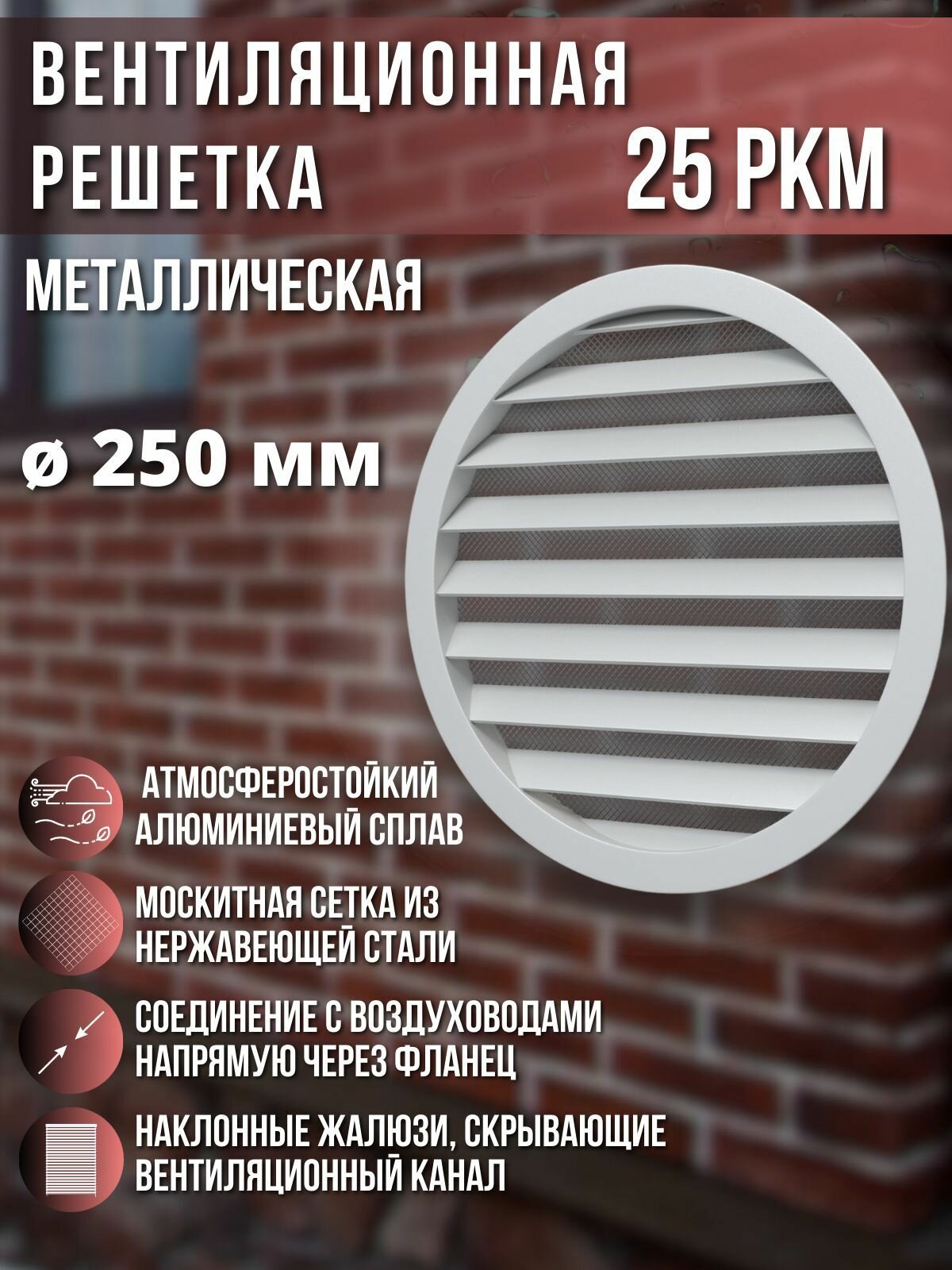 Решетка вентиляционная круглая металлическая 250 с фланцем 25РКМ