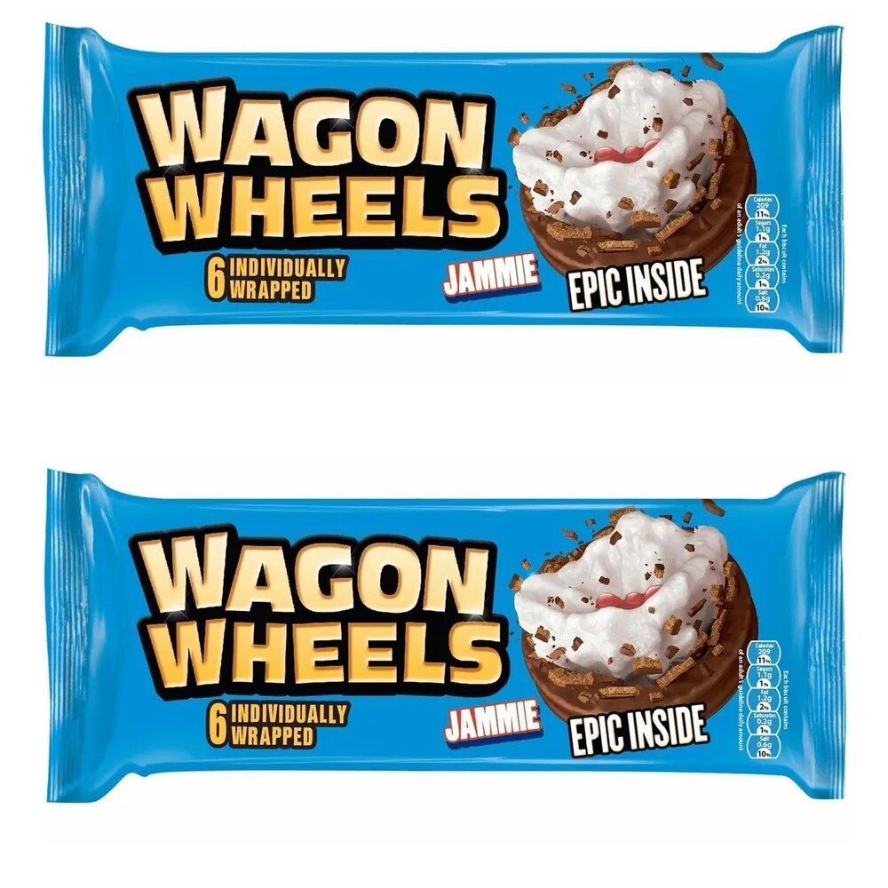 Печенье Wagon Wheels с суфле и джемом, покрытое глазурью с ароматом шоколада, 2 упаковки