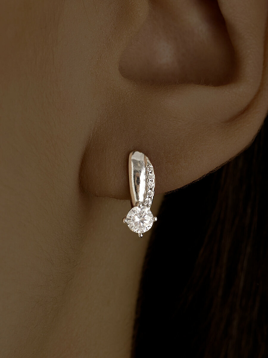 Серьги, серебро, 925 проба, родирование, фианит