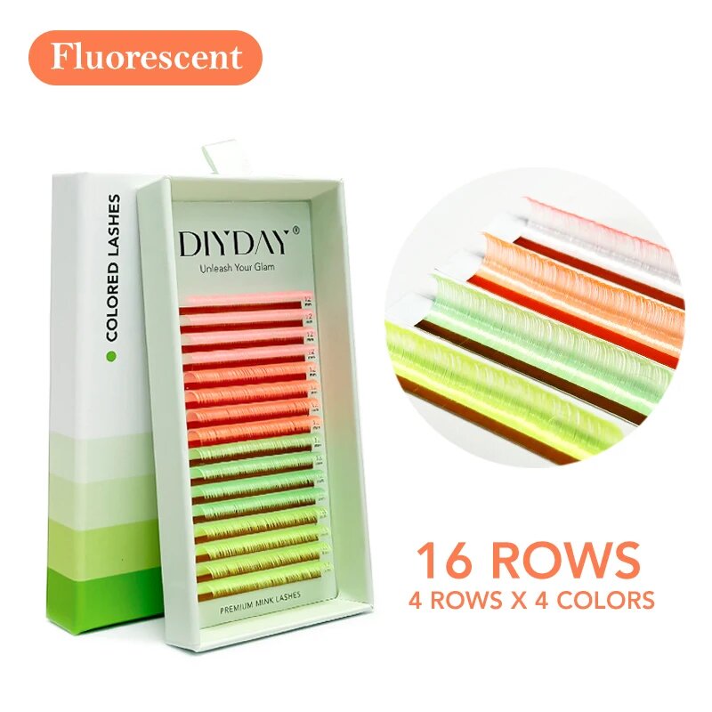 DIYDAY 16 рядов разноцветные накладные ресницы C, 8 мм, Fluorescent Lashes
