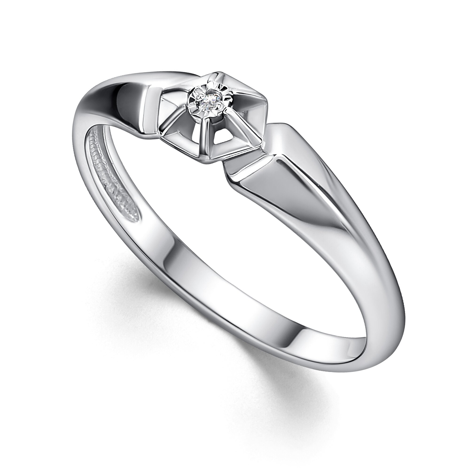 Кольцо, серебро, 925 проба, родирование, бриллиант