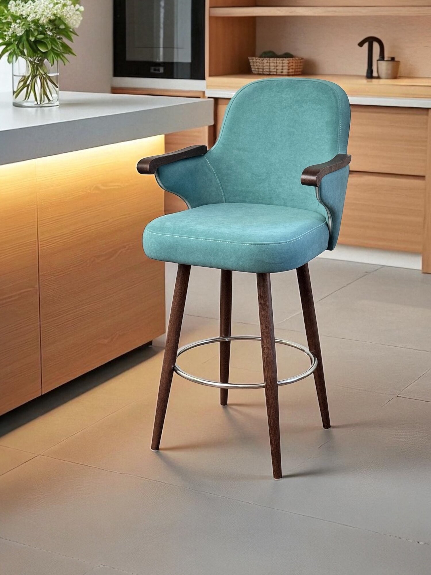 Полубарный стул с подлокотниками океан ножки 60 см прозрачный лак, камебель