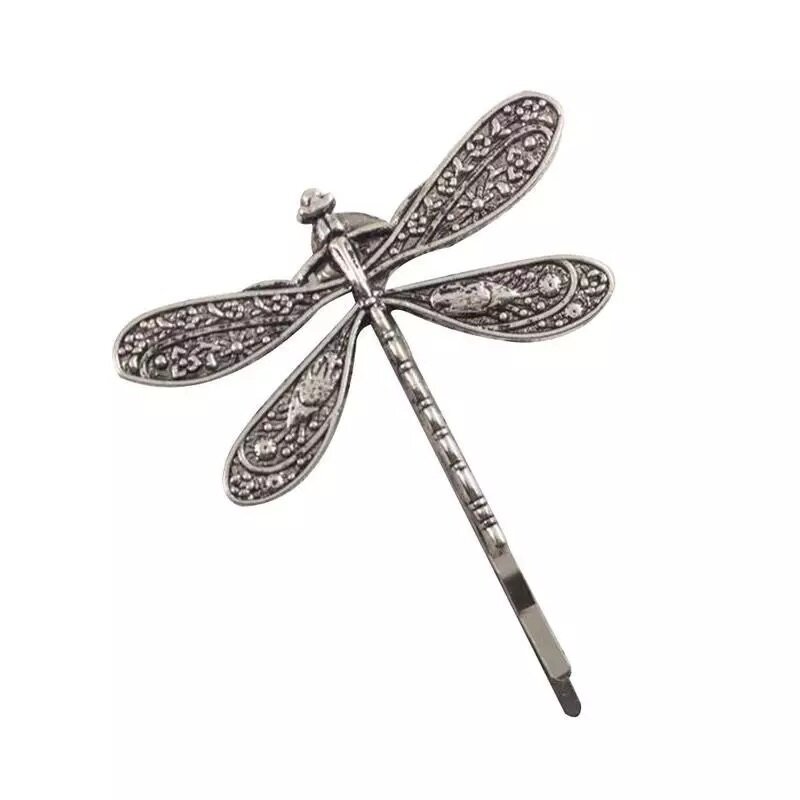 Винтажная металлическая невидимка для волос стрекоза серебристого цвета от бренда VERBA