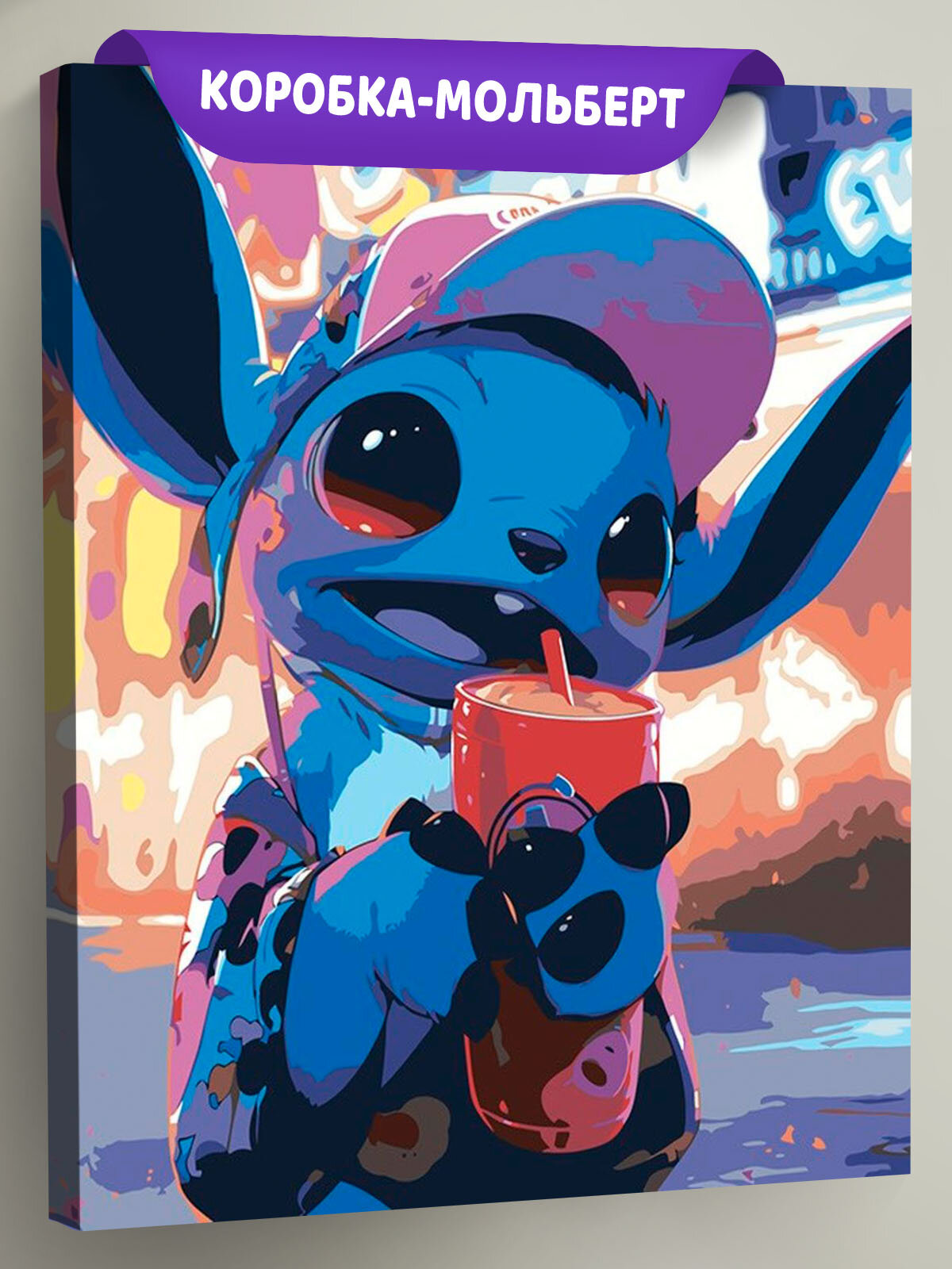 Картина по номерам на холсте с подрамником "Стич в неоновом свете", Раскраска 40x50 см, Мультфильмы